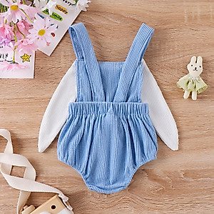 Gueuusu My First Easter Baby Boy Girl Outfit Bunny Costume Rabbit Ear Sleeveless Romper Overalls Infant Rabbit Cosplay Outfit (Blue, 0-3 Months)