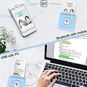 PeriPage Mini Printer, Portable Sticker Bluetooth Printer for Printing Student Notes, Journal, Memo, Mobile Printer, Pocket Printer, Received Printer with USB Cable, Supports Android iOS Windows-Blue