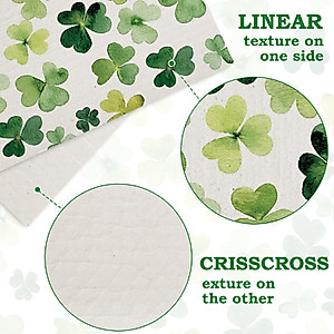 n St. Patrick's Day Swedish Kitchen Dishcloth Watercolor Green Shamrock Absorbent Cotton Kitchen Towel for Party Home Housewarming Cleaning Counter Wipes, 7 x 8 Inch, 6Pcs