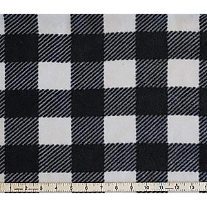 Buffalo Plaid B&W Anti-Pill Premium No-Sew Throw Fleece Fabric Kit (50x60)