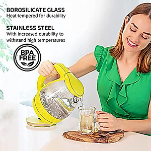 OVENTE Glass Electric Kettle Hot Water Boiler 1.5 Liter Borosilicate Glass Fast Boiling Countertop Heater - BPA Free Auto Shut Off Instant Water Heater Kettle for Coffee & Tea Maker - Green KG83G