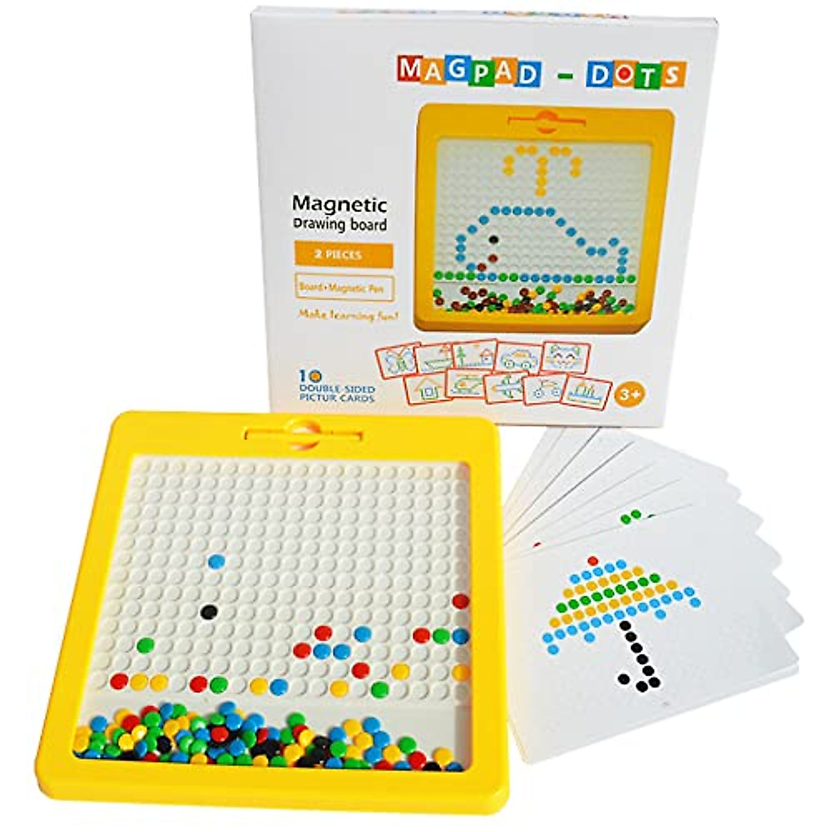 Large Magnetic Drawing Pad for Kids Toddlers, Montessori Magnetic Dots Board with Magnet Pen & Beads Magnetic Dot Art, Colorful Doodle Board Educational Preschool Toy for 3+ Years Old Boys Girls (A)