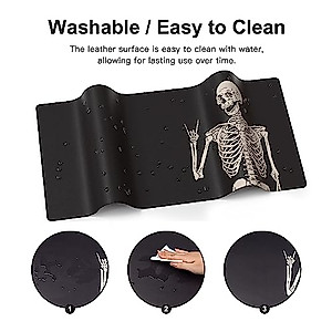 Colorful Star Leather Desk Pad, Black Human Skeleton Large Mouse Pad for Desk Gaming, Waterproof Keyboard Desk Mat with Non-Slip Base and Stitched Edge for Home Office Gaming Work (31.5" x 15.7")