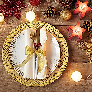 Frcctre 12 Pack Round Charger Plates, 13 Inch Decorative Gold Plastic Charger Dinner Plates, Reusable Elegant Diamond Pattern Serving Plates for Wedding, Dinner Party, Event Table Decoration