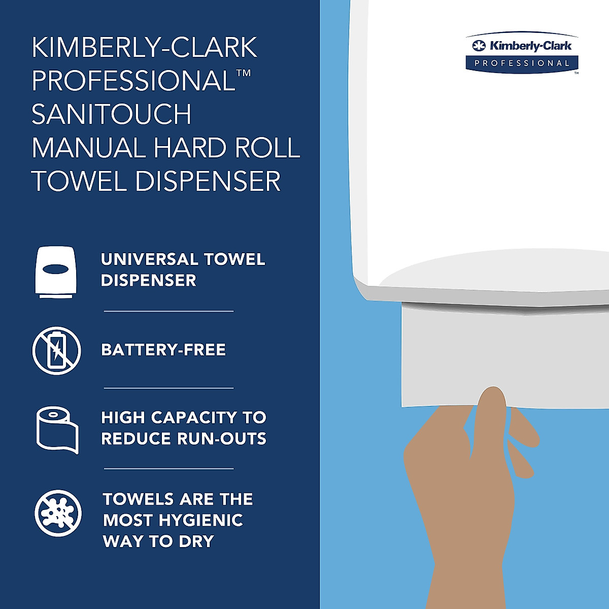 Sanitouch Hard Roll Paper Towel Dispenser (09991), Hands-Free Pull Dispensing, White