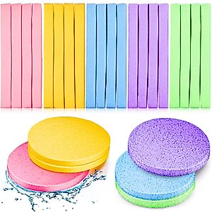 Patelai 300 Pieces Face Cleansing Sponge Wash Round Face Sponge Makeup Removal Sponge Pad Compressed Soft Facial Sponge Exfoliating Sponges, Pink, Purple, Blue, Yellow, Green for Women