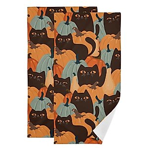VKPSCHJ Cute Black Cats Pumpkins Bath Hand Towels Set of 2 Fall Halloween Kitchen Dish Towel Fingertip Towel for Bathroom Home Stove Decor Absorbent Soft