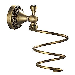 Leyden Antique Brass Hair Dryer Holder,Retro Blow Dryer Holder Hanger Rack Spiral Bathroom Accessories,Hair Care Tools Organizer Wall Mounted