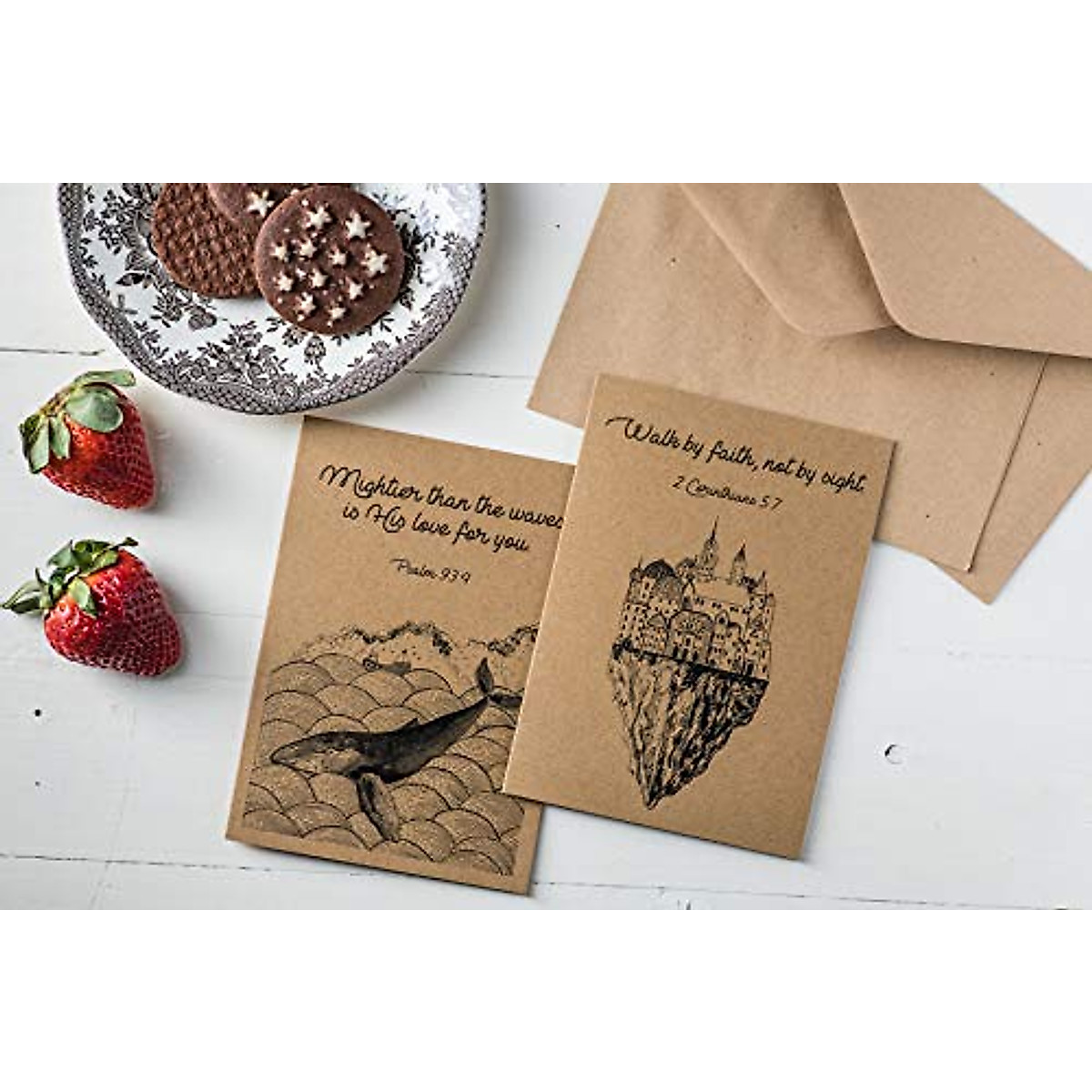 DIVERSEBEE 18 Kraft Inspirational Christian Greeting Cards with Envelopes (6 Unique Designs), Bulk Motivational Bible Verse Quotes, Encouragement Scripture Note Cards Assortment - 4x6 Inches