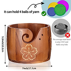 Yarn Bowl Large Size 5''x7'' Pine Wood Unique Design Crochet Bowl for Yarn Holder Knitting Crochet Macrame Craft Supplies
