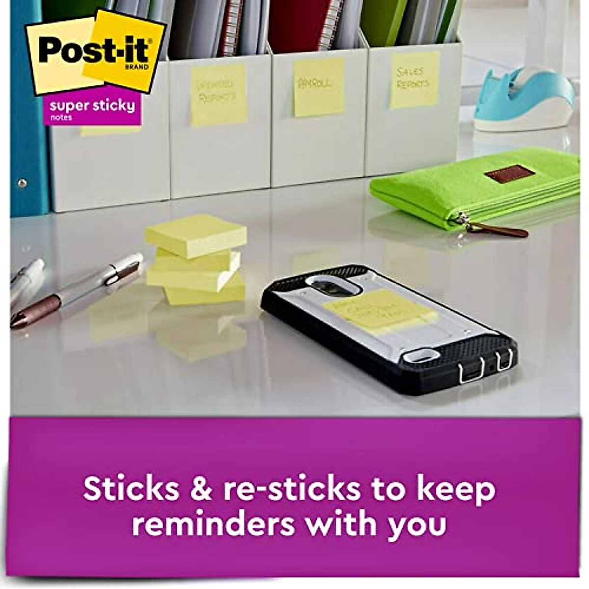 Post-it Super Sticky Notes, 2x2 in, 8 Pads, 2x the Sticking Power, Canary Yellow, Recyclable (622-8SSCY)