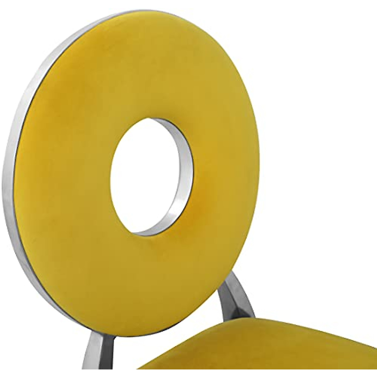 Meridian Furniture Carousel Collection Velvet Upholstered Dining Chair in Chrome Stainless Steel Finish, 18" W x 23.5" D x 35" H, Yellow