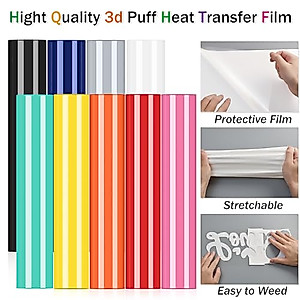 3D Puff Vinyl Heat Transfer for T-Shirts, 3D Puff HTV Iron on Vinyl, 3D Puff Vinyl Heat Transfer HTV for Heat Press Clothing Colorful