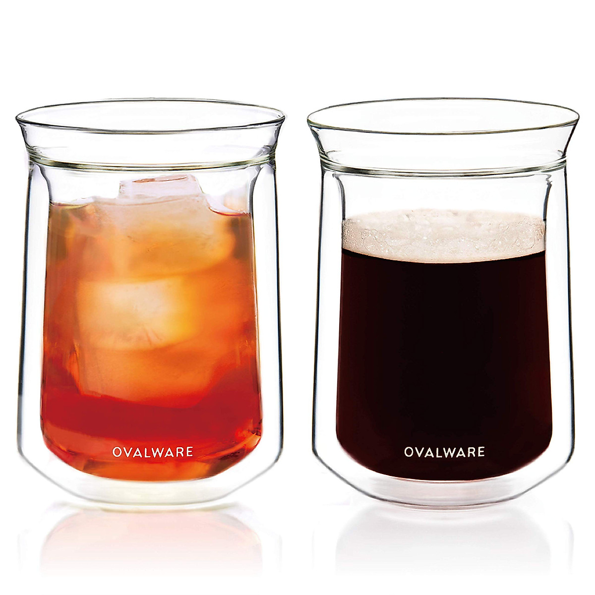 OVALWARE Double Wall Single Lip Insulated Glass Cup, Set of 2 (12oz / 350ml) - Borosilicate Glass For Coffee, Tea, Whiskey, Cocktails & All Beverages - Minimalistic & Durable Double-Wall Drinking Mug