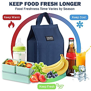 Soznveg Insulated Lunch Bag, Reusable Lunch Bag for Women Men, Small Lunch Bag Cooler Lunch Box, Insulated Bag Lunch Tote for Work Office Travel Picnic, Blue