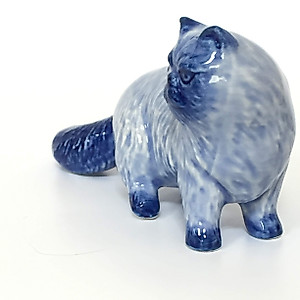 Ceramic Persian cat Figurine Dollhouse Delft Blue White Collectible Miniature Bonsai Garden Handmade Painted Gift no 3