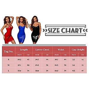 Women's Bodycon Metallic Dress Skinny Leather Dresses Sexy Stretch Patent Dress Latex Shiny Costume for Roleplay Clubwear Red M