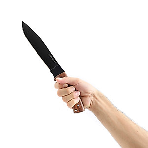 Perkin - Fixed Blade Hunting Knife - Black Carbon Steel Bushcraft Knife - 12.8 Inchs Full Tang Camping Survival Knife