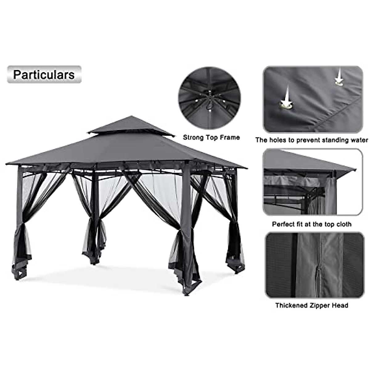 MASTERCANOPY Outdoor Garden Gazebo for Patios with Stable Steel Frame and Netting Walls (10x10,Dark Gray)