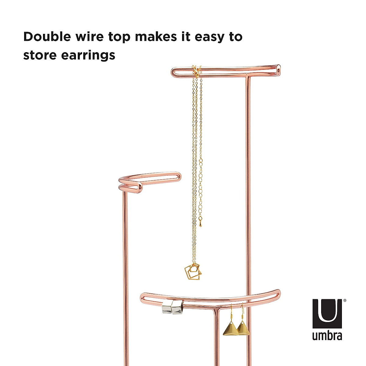 Umbra Tesora 3-Tier Jewelry Stand, Earring Holder, Accessory Organizer and Display, Concrete/Copper