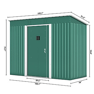 Generic 4.2 x 9.1 Ft Outdoor Storage Shed, Metal Tool Shed with Lockable Doors Vents, Utility Garden Shed for Patio Lawn Backyard (Green)
