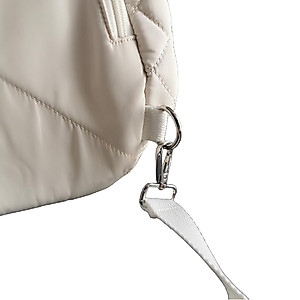 Light Beige Quilted Nylon Sling Bag for Women, Big Unisex Lightweight Everyday White Crossbody Travel Backpack with Hidden Pockets and Bottle Holder
