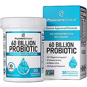 Physician's CHOICE Probiotics 60 Billion CFU - 10 Diverse Strains Plus Organic Prebiotic, Designed for Overall Digestive Health and Supports Occasional Constipation, Diarrhea, Gas & Bloating