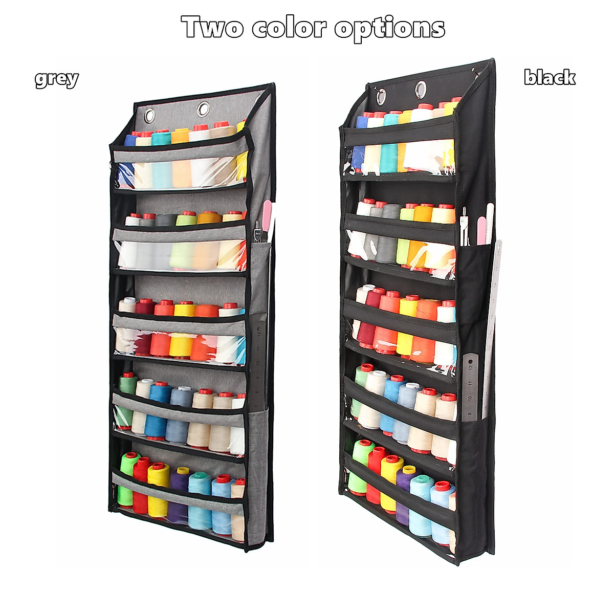 Hanging Sewing & Embroidery Thread Rack Storage, Wall-Mounted Sewing Thread Organizer with 5 Compartments, Over The Door Sewing Organizer Storage for Embroidery Quilting and Sewing Threads (Black)