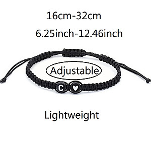 Initial Bracelets for Women Men Best Friend Birthday Graduation Gifts Adjustable Letter A-Z Braided Bracelets Heart Link Bracelet for Mom Sister Mother's Day Friendship Valentine's Day Jewelry-C