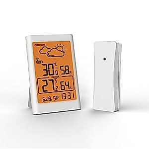 XARONF Weather Station Atomic Clock Digital Indoor Outdoor Thermometer, Temperature Humidity Monitor with Backlight and Calendar Home Weather Forecast Station, Black (Color : White)