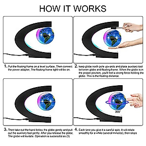 Gresus Magnetic Levitation Floating World Map Globe with C Shape Base, Floating Globe with LED Lights, Great Fathers Students Teacher Business Boyfriend Birthday Gift for Office Desk Decoration (Blue)