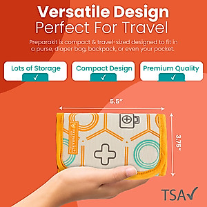 PreparaKit Travel First Aid Kit for Kids - Mini Car, Purse, Backpack, or Diaper Bag 75 Piece Medicine Includes All Essential Medical Supplies TSA-Approved (Orange Crush)