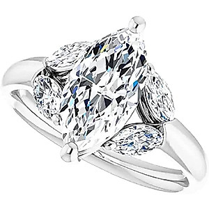 Marquise Cut 3 Carat VVS1 Clarity Moissanite Diamond 925 Sterling Silver Ring Five Stone Promise Ring, Bridal Ring, Engagement Ring Wedding Ring Party Jewelry (8)