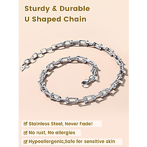 KeyStyle Paperclip Chain Necklace for Women, Stainless Steel Bamboo Link Choker Chains Paper Clip Necklaces for Rapper (16 Inches + 2 Inches)