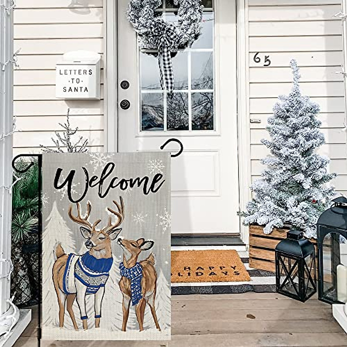 CROWNED BEAUTY Winter Garden Flag Reindeers for Outside, 12x18 Inch Double Sided Small Welcome Yard Outdoor Decoration CF696-12