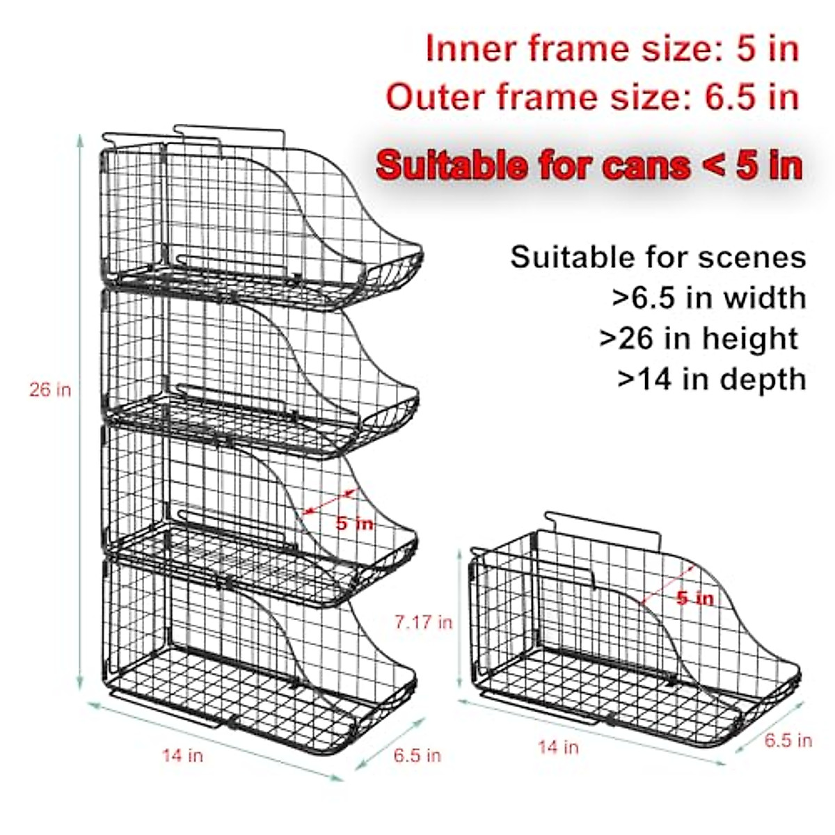 Can Storage Organizer Pantry, Stackable Kitchen Canned Food Holder With Handles, Can Organizer For Pantry Countertop Cabinet, Beverage Drink Pop Soda Can Dispenser Patent Pending (Black, 4 pack)