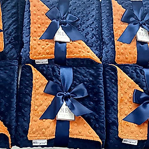 MEG ORIGINAL Minky Dot Baby Boy Blanket, Navy Blue & Orange