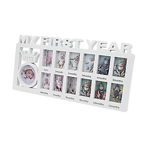 MICKYU My First Year Newborn Keepsake Frame 12 Months Milestone Photo Frames Mothers Day Accessory Baby Shower Gifts Nursery Décor (White)