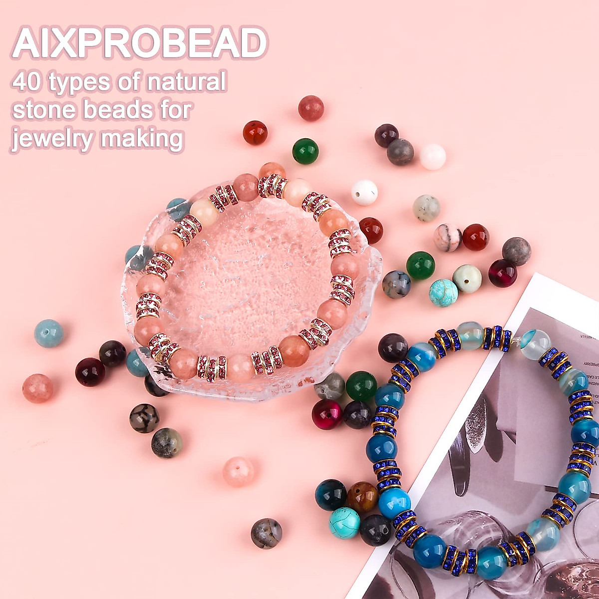 AIXPROBEAD 100pcs 8mm Multicolor Stripe Agate Natural Gemstone Beads for Jewelry Making Loose Round Stone Beads for DIY Bracelets and Necklaces