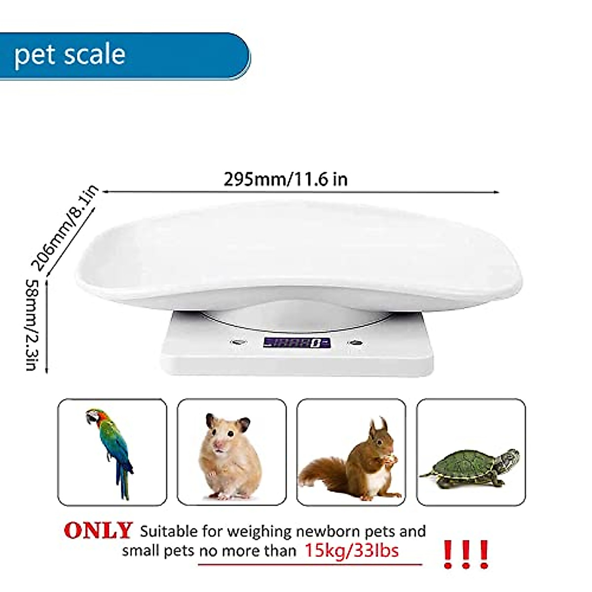 Ahdaskoo Digital Pet Scale,Max 33 lbs LCD Display Small Animal Scale,g / ml / lb /oz,Multifunction Non‑slip Kitchen Food Scale for Hamster Kitten Puppy Hamster Little Bird,White