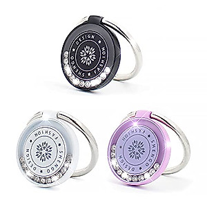 3 Pcs Phone Ring Holder, Yiwanson 360 Degree Rotation Cell Phone Ring Holder, Artificial Diamond Phone Ring Holder Finger Kickstand, Compatible with All Mainstream Smart Phones (Purple White Black)