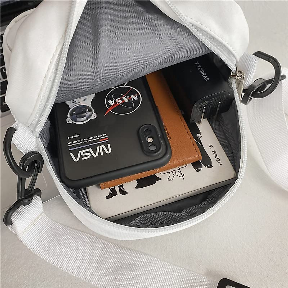 GESALOP Funny Cute Ghost Kawaii Women's Canvas Bag Cartoon Harajuku Wallet Women's Shoulder Bag Kawaii Wallet (Black-1)