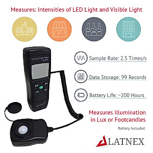 LATNEX Light Meter LM-50KL Measures Lux/Fc - LED/Fluorescent, Industrial, Household, and Photography - Calibration Certificate Included