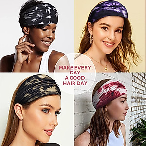 Yeshan Wide Headbands for Women Non Slip Boho Headbands Elastic Tie dye Headbands Yoga Workout Sweat Bands Running Sport Hair Bands,Pack of 6