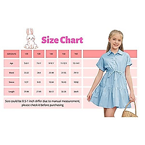 Auburet Easter Dresses for Girls Button Up Tiered Ruffle V Neck Collar Pleated Waist Cute Midi Dresses 5-18 Years Kids Beige