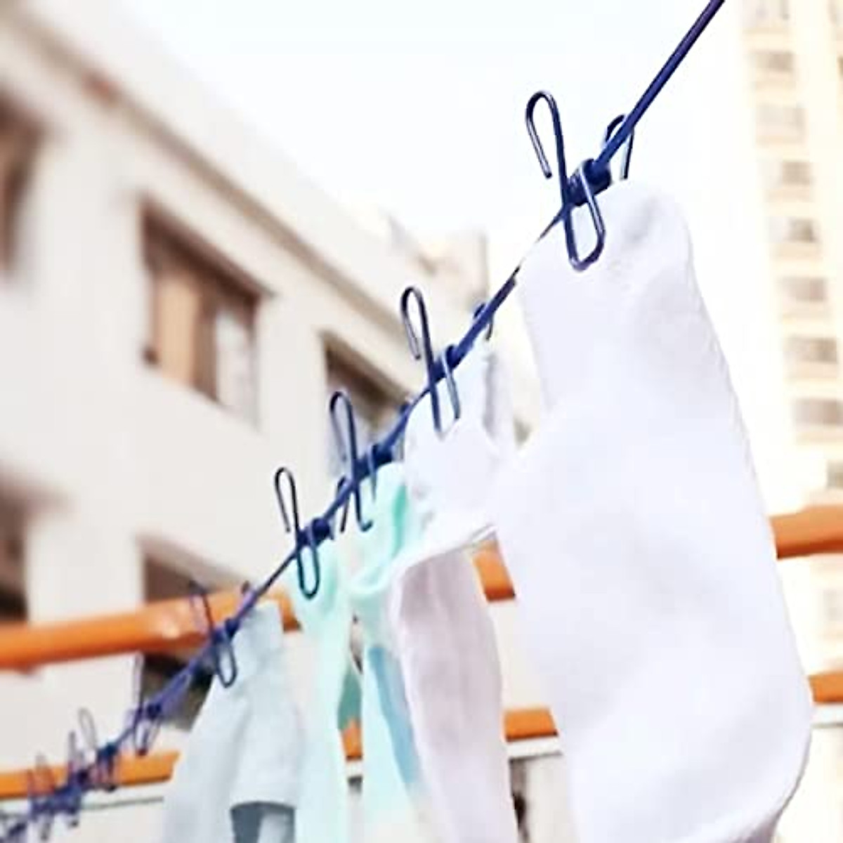 Sihuuu Portable Travel Clothesline Adjustable Elastic Travel Camping Retractable Clothes line with 12 PCS Clips for Travel Outdoor Indoor(B) Multicolor