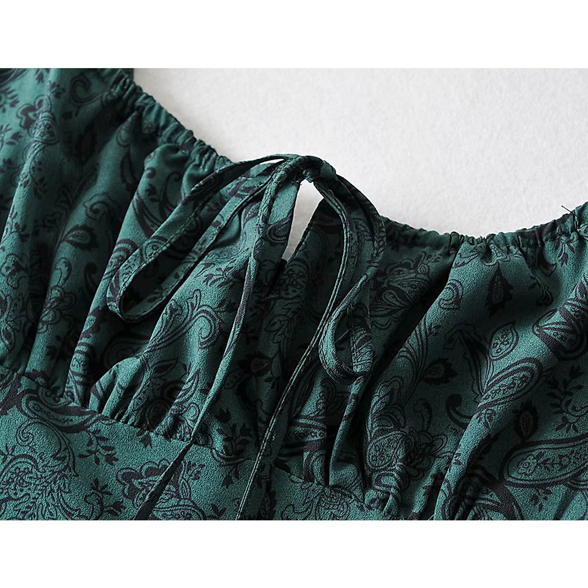 Omoone Womens Floral Dress Low-Cut Square Neck Spaghetti Strap Tie Bodycorn 90s Y2k Sun Dresses (01Green, Medium)