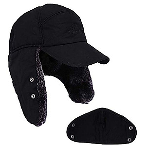 Men Winter Trapper Hats Ushanka Ear Flaps Hats Aviator Snow Windproof Thermal Faux Fur Warm Hunting Skiing Cycling Cold Weather Hats Earflaps Baseball Caps Dad Hats with Face Mask