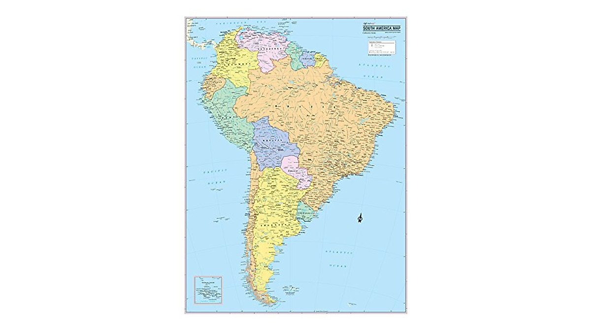 Cool Owl Maps South America Continent Wall Map - Rolled Paper (30"x40 ...