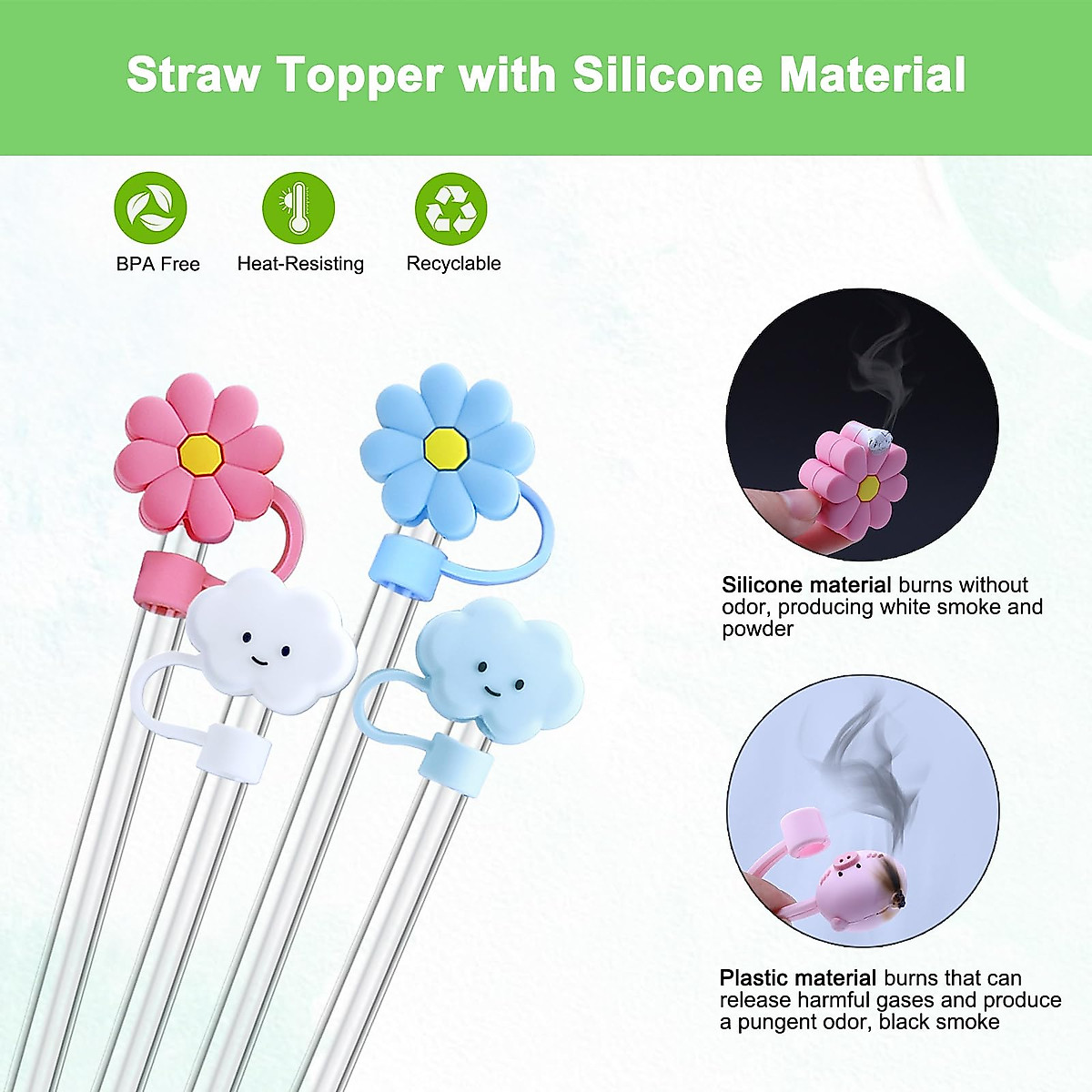 Kynup Straw(4Pack), Straw Topper Cover(4Pack) for Stanely 40 oz Tumbler, Reusable Straw Tritan Material, Straw Cover Cap Silicone Material with Cleaning Brush